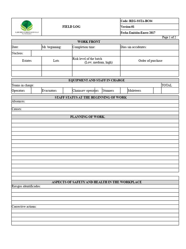 Field Diary Format | PDF | Workplace | Working Conditions