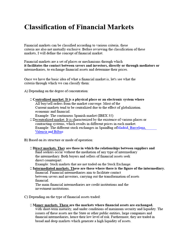 Financial Market Classifications Explained | PDF | Derivative (Finance ...