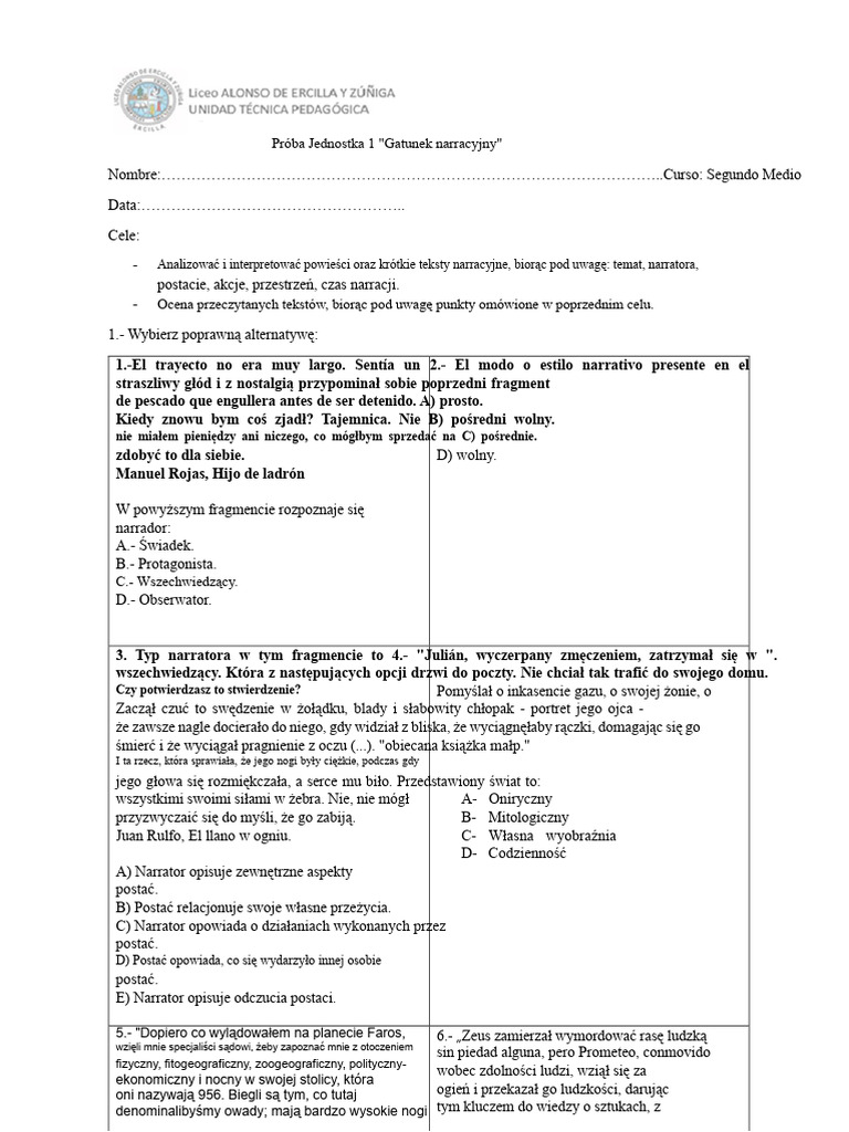 Test Jednostka 1, Druga Klasa Średnia | PDF