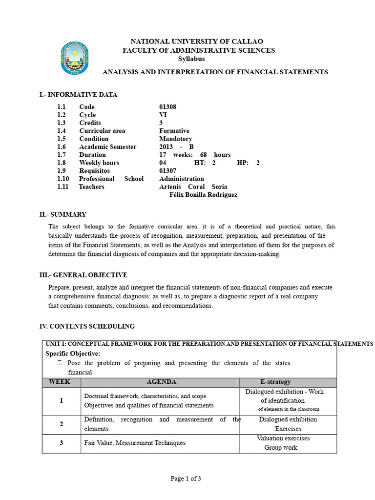 Financial Statement Analysis Syllabus | PDF | Curriculum | Valuation ...