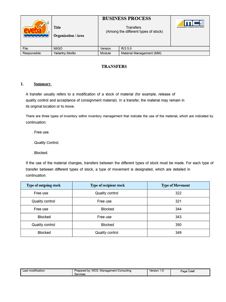 Stock Transfer Process in MIGO | PDF | Computing
