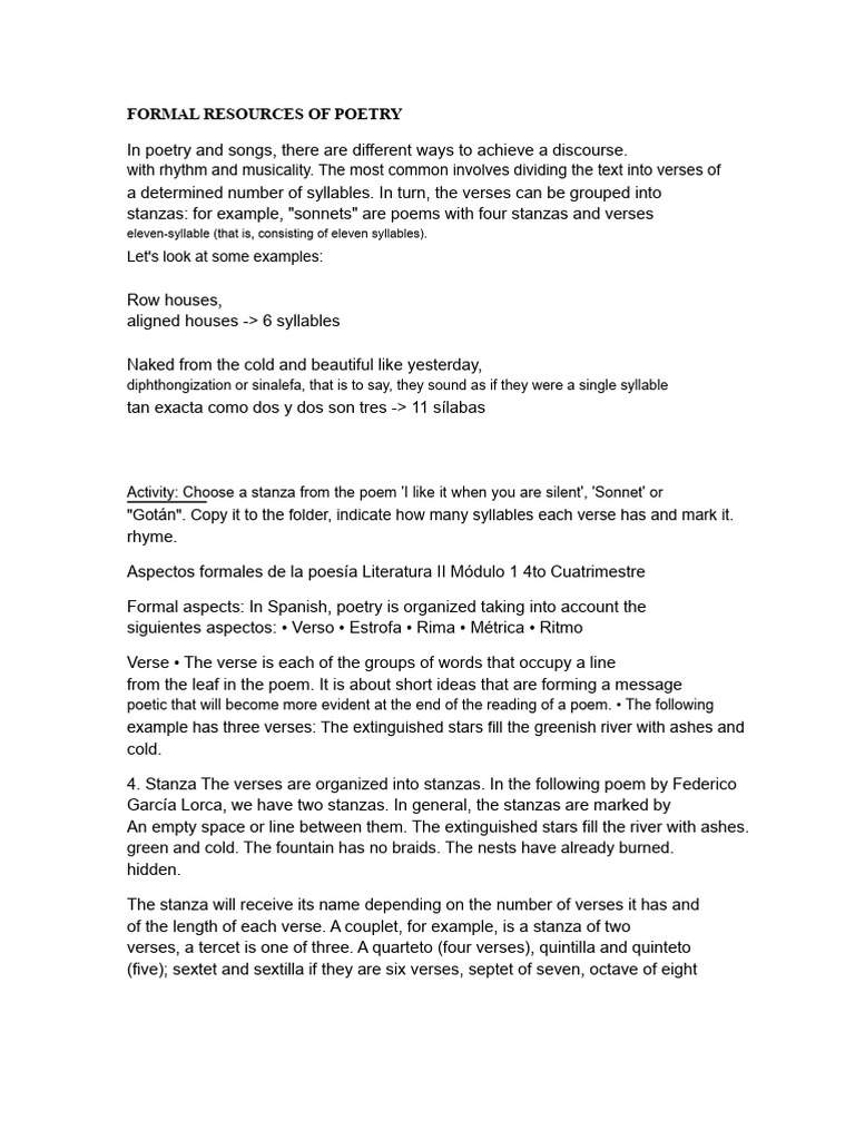 Formal Resources of Poetry | PDF | Poetry | Metre (Poetry)