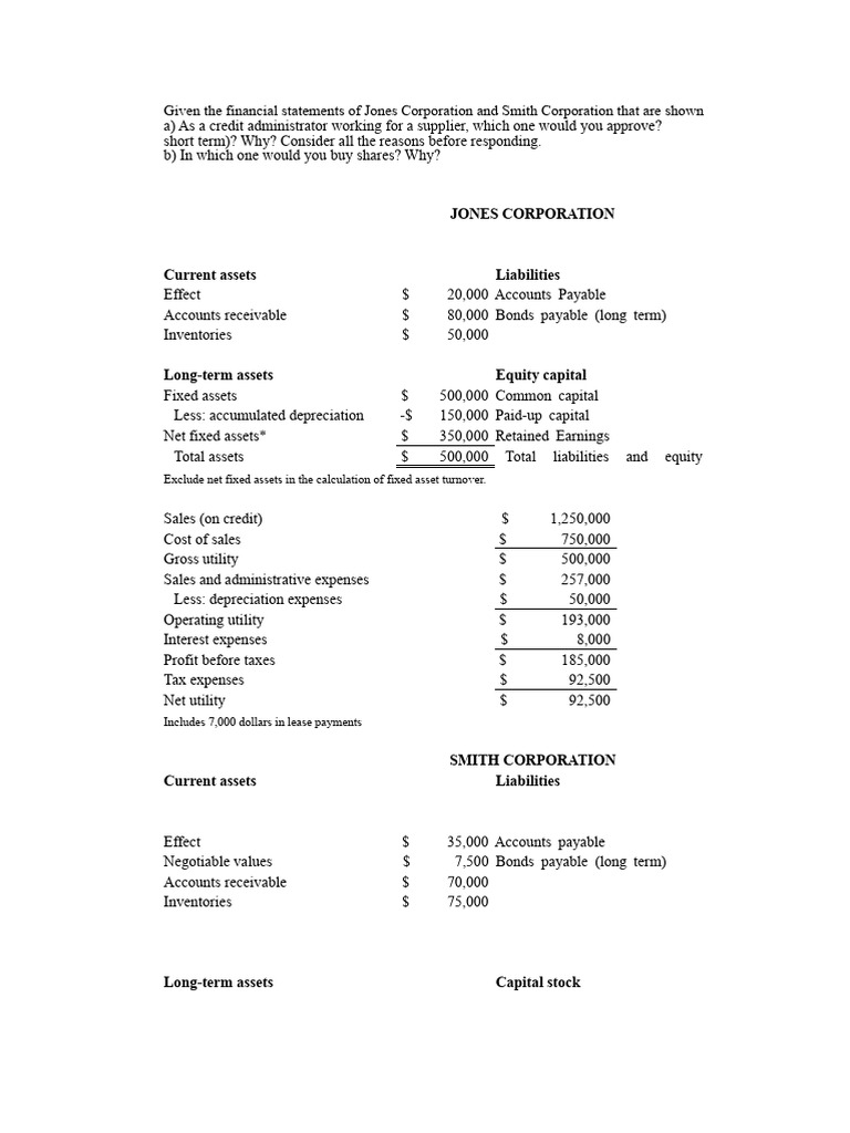Financial Analysis: Jones vs. Smith Corporations | PDF | Equity ...