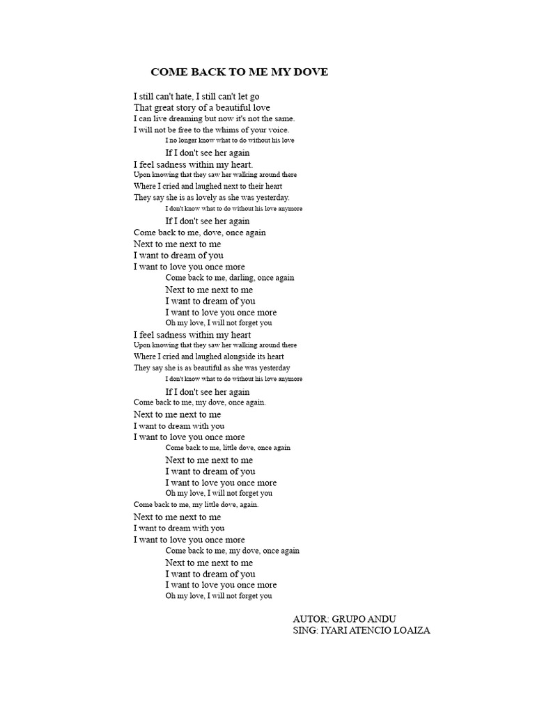 Come Back To Me, My Little Dove Lyrics | PDF
