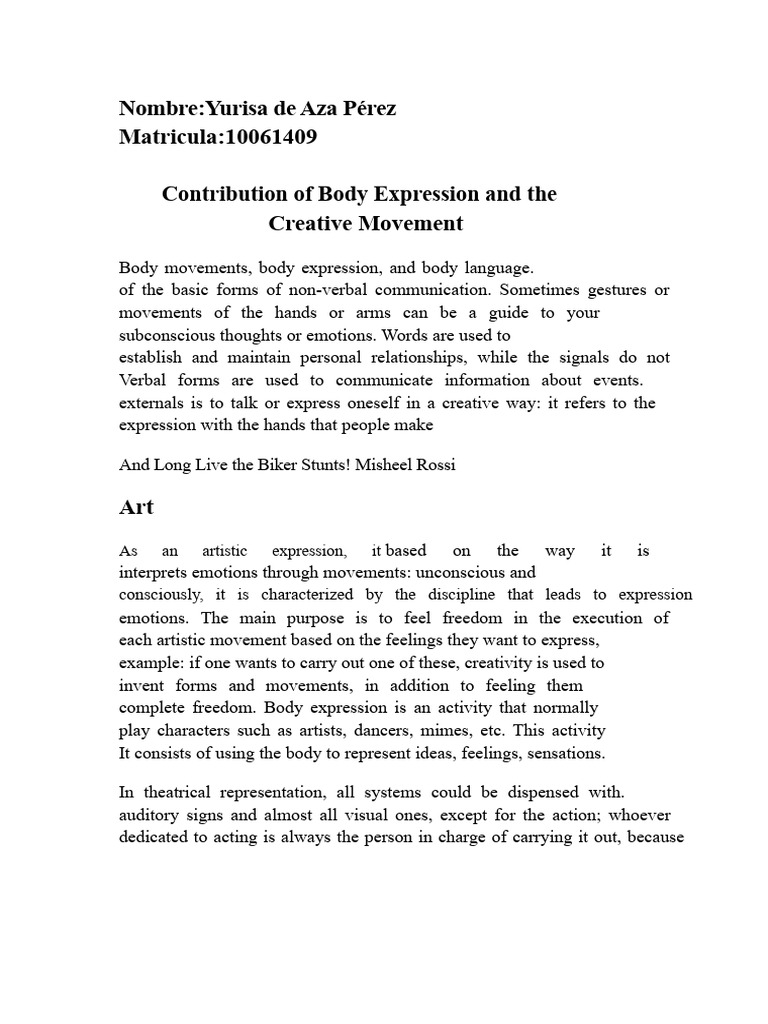 Contribution of Body Expression and Creative Movement | PDF ...