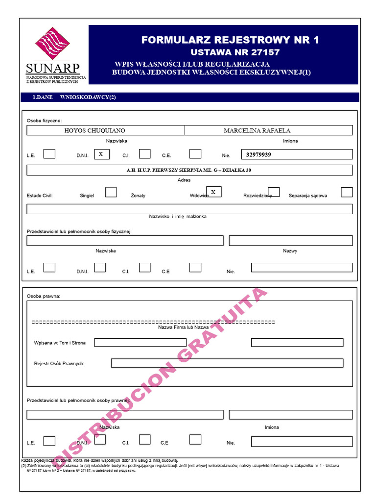 FORMULARZ-1-SUNARP-DEKLARACJA-PODZIAŁ | PDF
