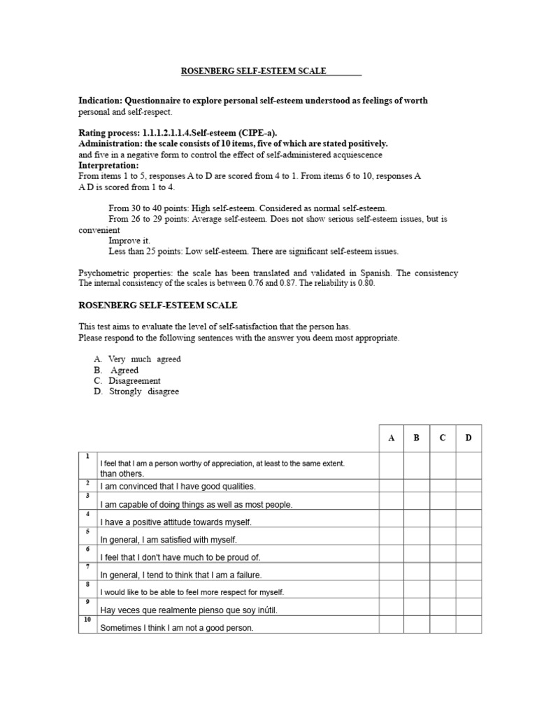 Rosenberg Self-Esteem Scale | PDF