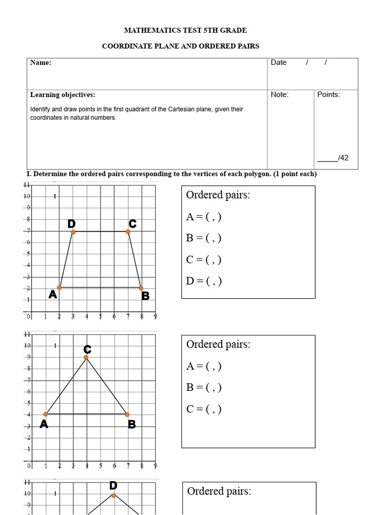 Test 5TH Year Cartesian Plane and Coordinates | PDF | Cartesian ...