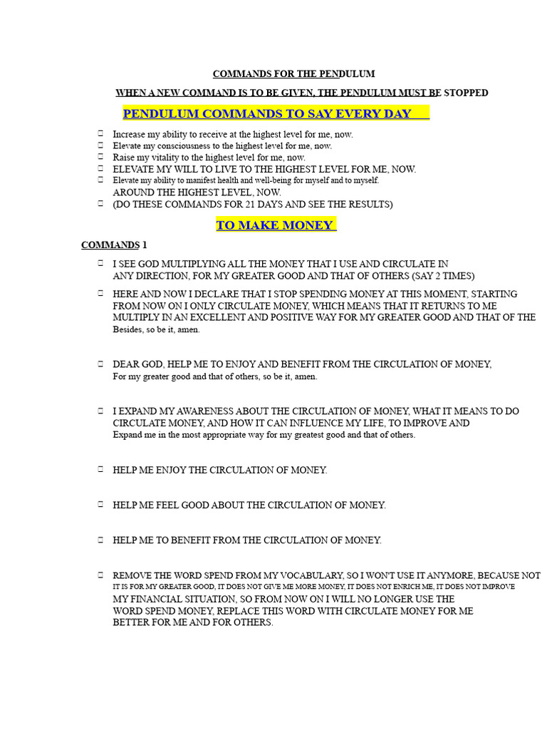 How to heal and have money with the pendulum | PDF