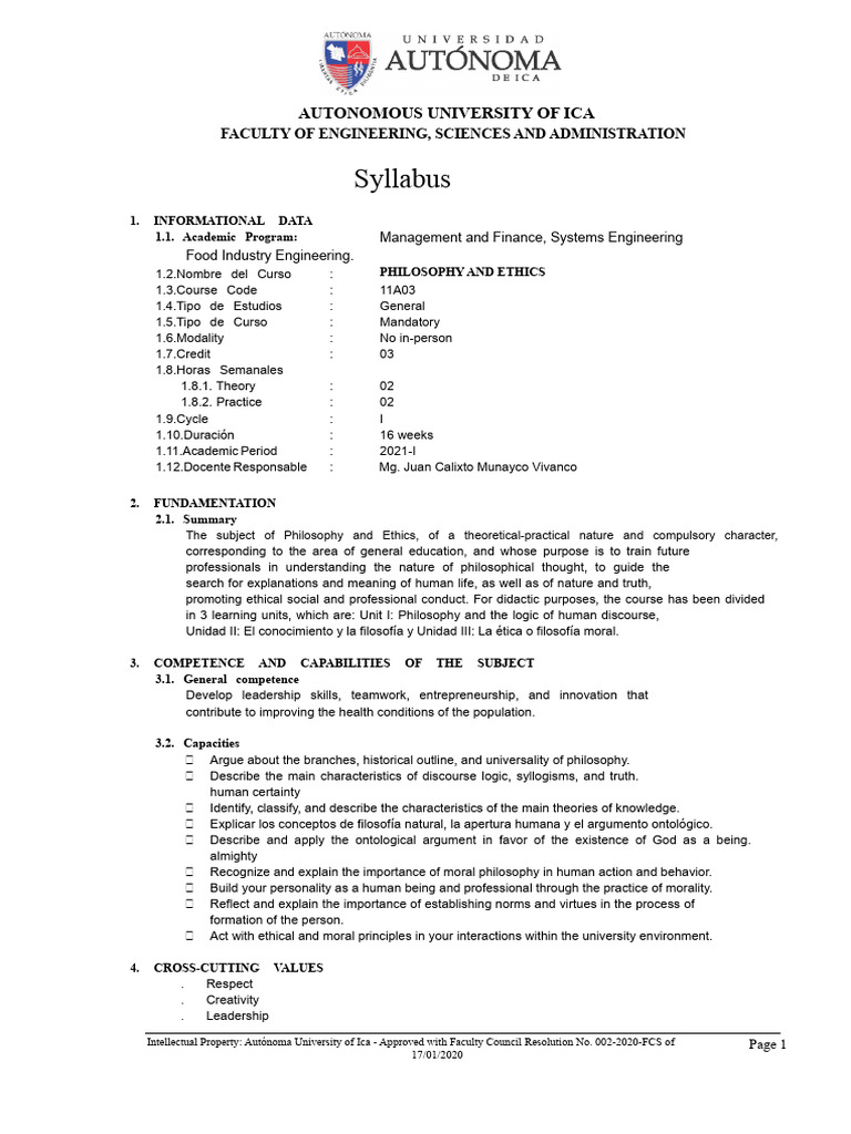 Philosophy and Ethics Course Syllabus | PDF | Logic | Truth