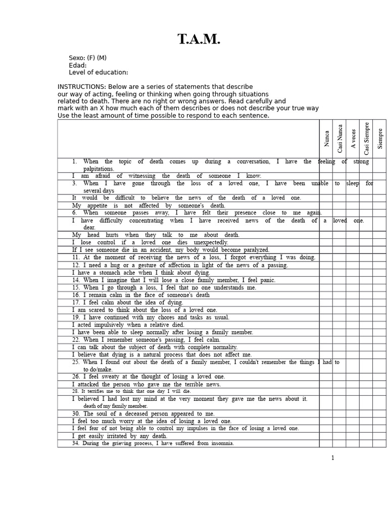 Attitude Test Towards Death | PDF | Questionnaire | Feeling
