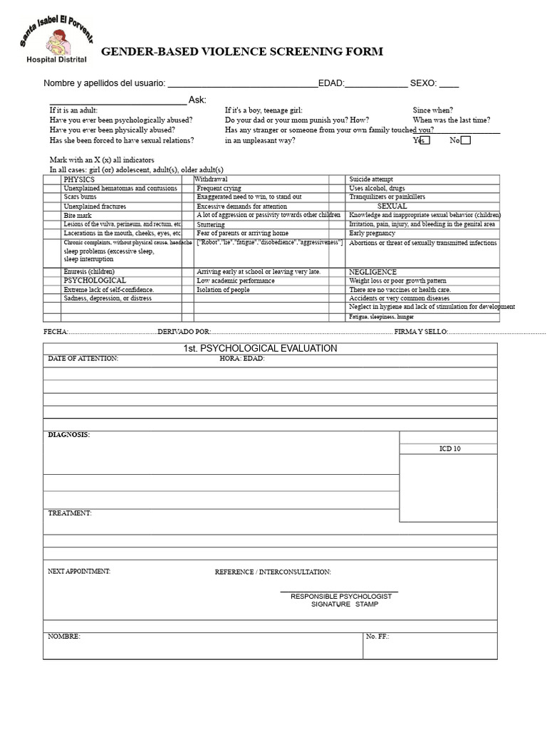 Gender-Based Violence Screening Form | PDF | Domestic Violence | Sexual ...