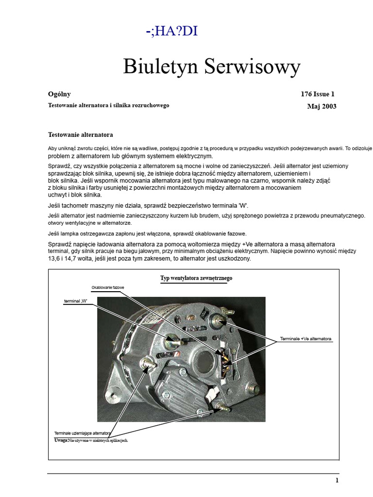Testowanie Alternatora I Silnika Rozruchowego | PDF