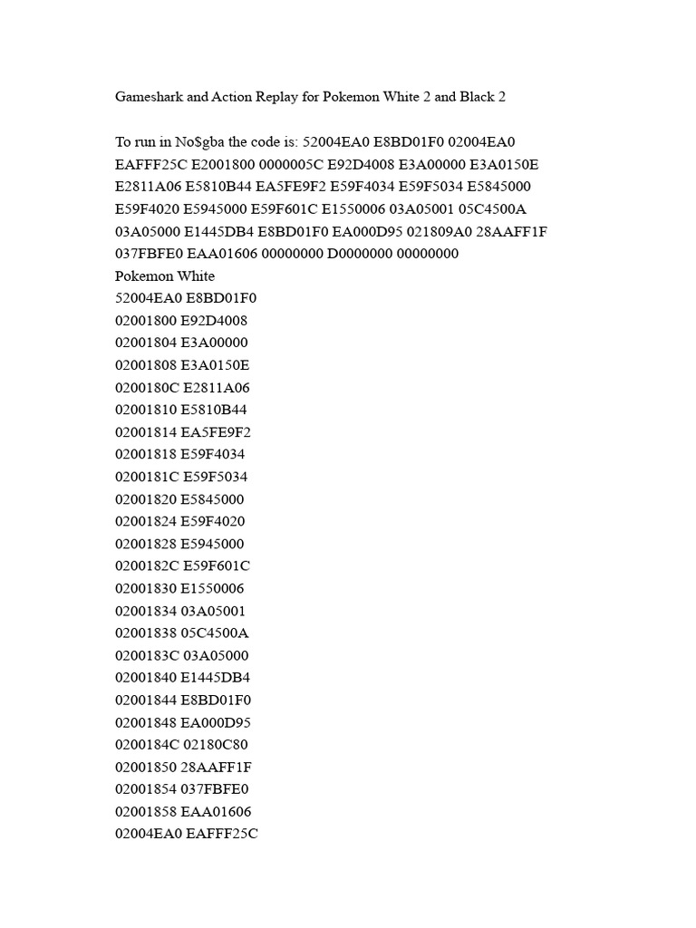 White 2 Cheats | PDF | Pokémon | Japanese Role Playing Video Games