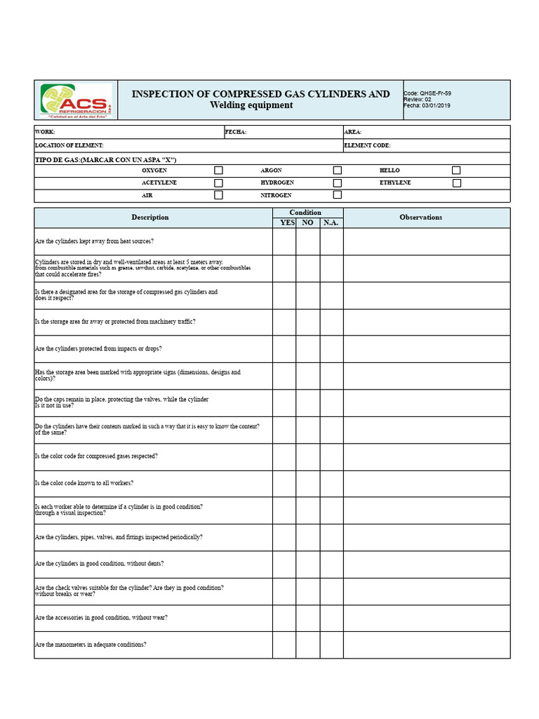 Compressed Gas Cylinder Inspection Guide | PDF | Gases | Equipment