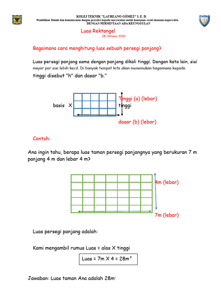 Cara Menghitung Luas Persegi Panjang | PDF