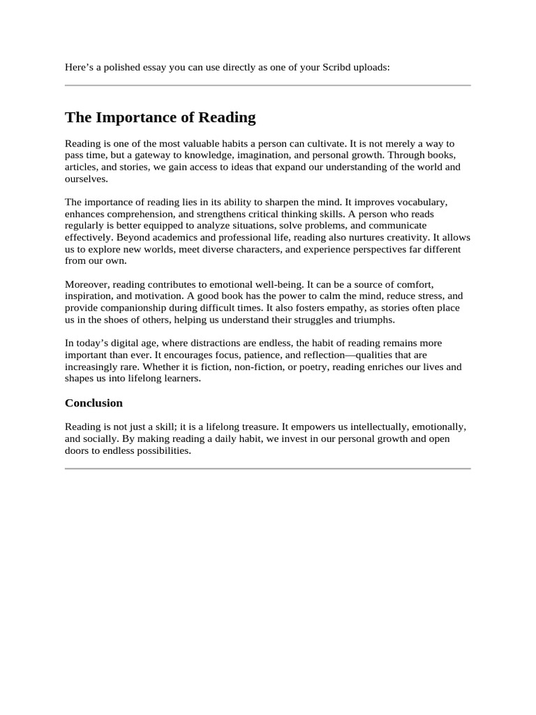 The Value of Reading for Growth | PDF