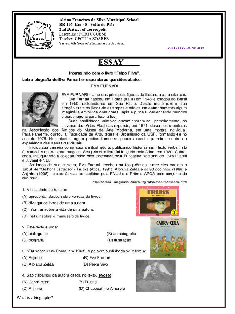 6th Grade Portuguese Essay on Biography | PDF