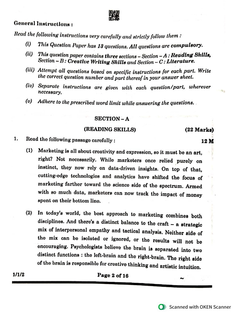 12th CBSE Model Question Paper | PDF
