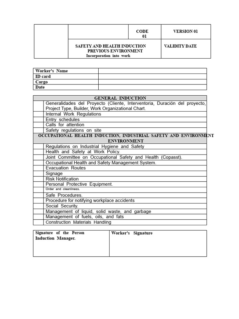 Safety and Health Induction Guide | PDF
