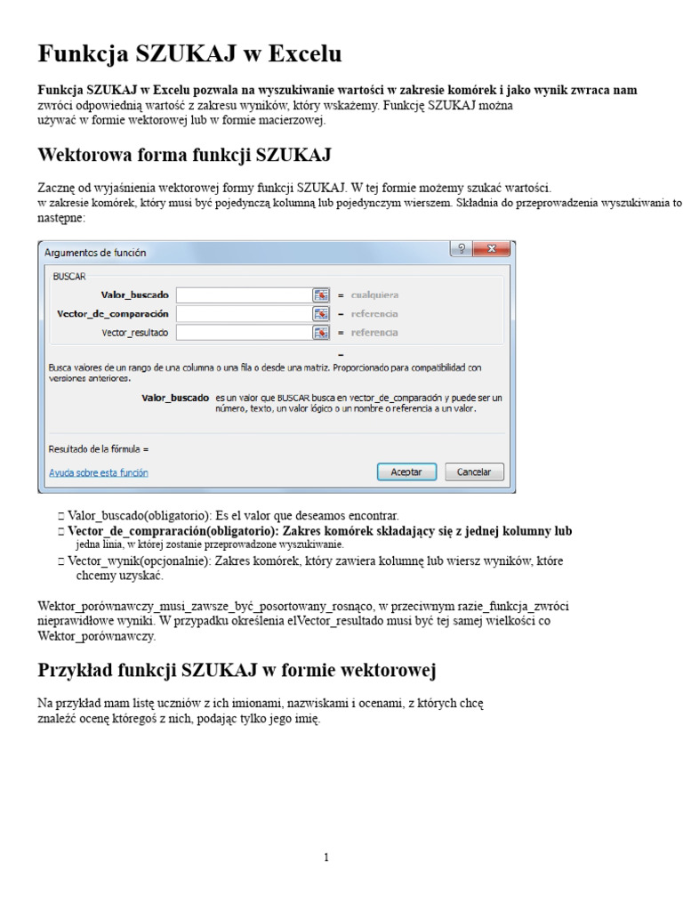 Funkcja SZUKAJ W Excelu | PDF