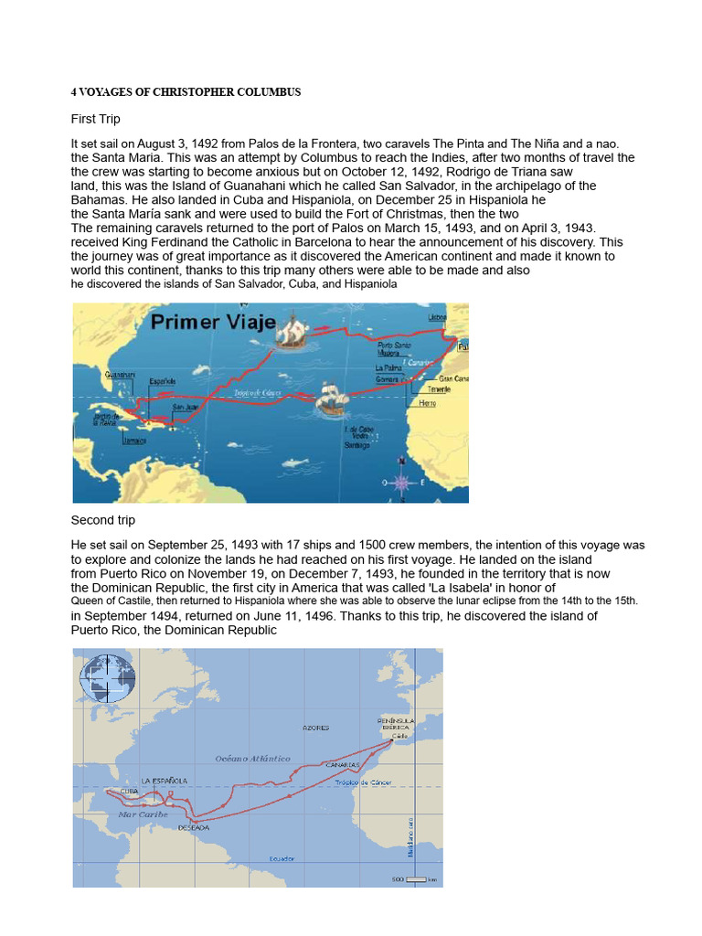 Columbus' Four Historic Voyages | PDF | Voyages Of Christopher Columbus ...