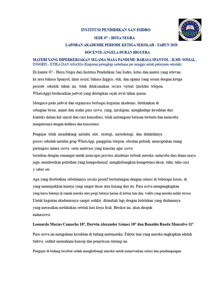 LAPORAN AKADEMIK PERIODE KETIGA 2020 | PDF