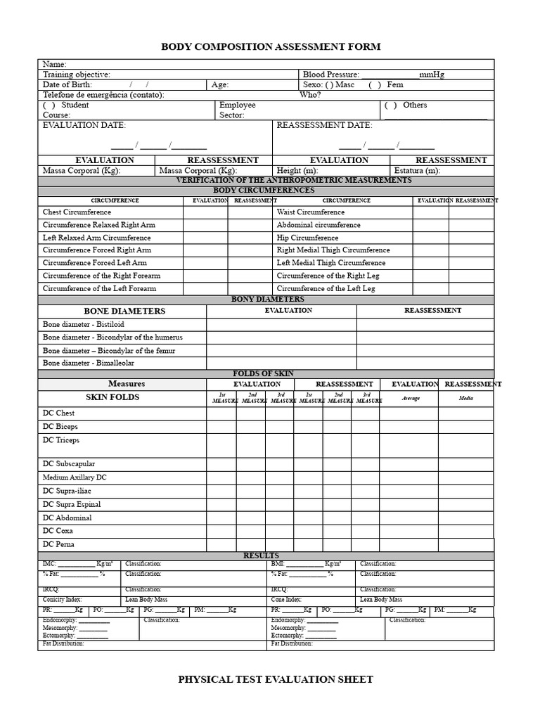 Body Composition Assessment Form | PDF | Arm | Primate Anatomy