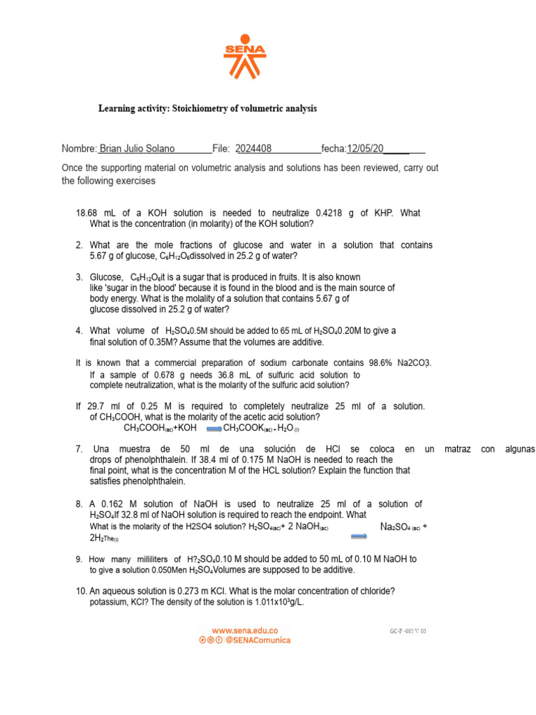 Stoichiometry Activity 2 | PDF | Mole (Unit) | Sodium Hydroxide