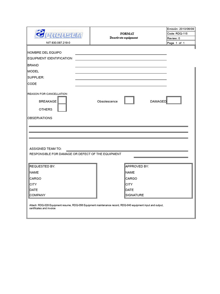 RDQ-115 Format for Decommissioning Equipment REV 0 | PDF