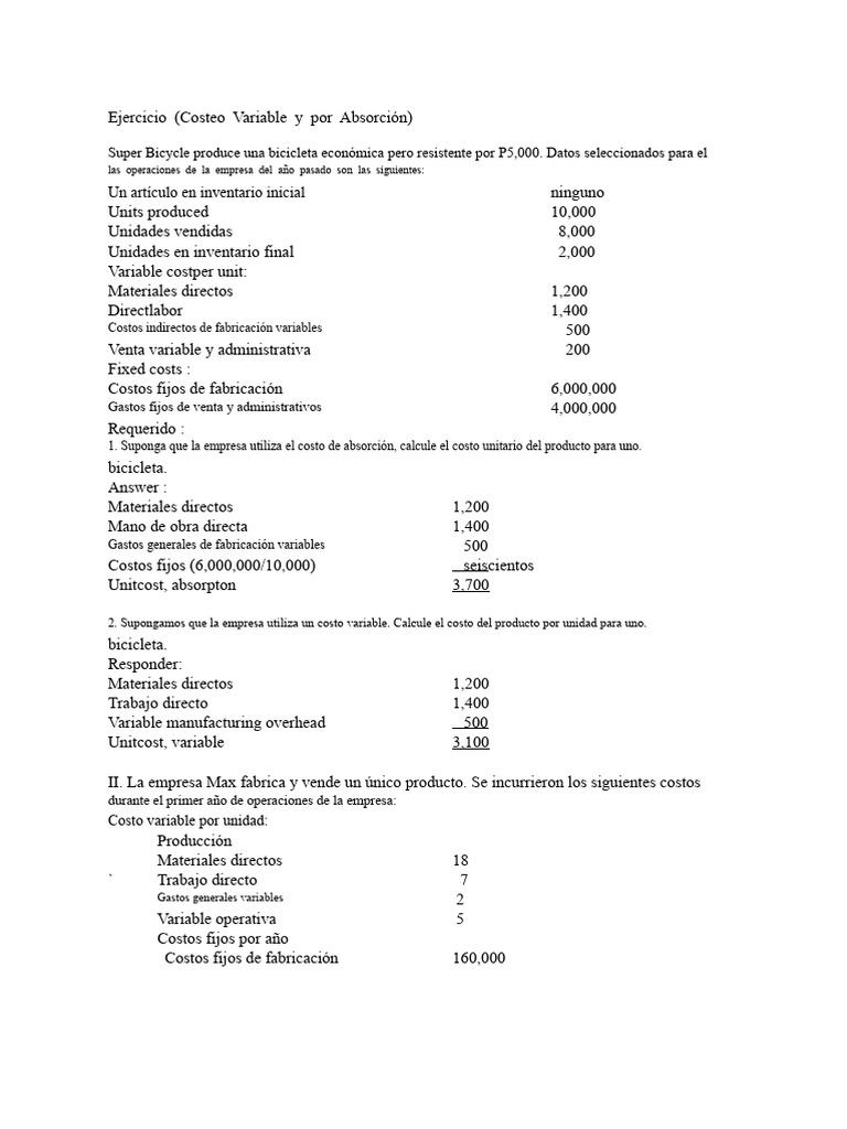 Ejercicio VC1 | PDF | Margen bruto | Jerga corporativa