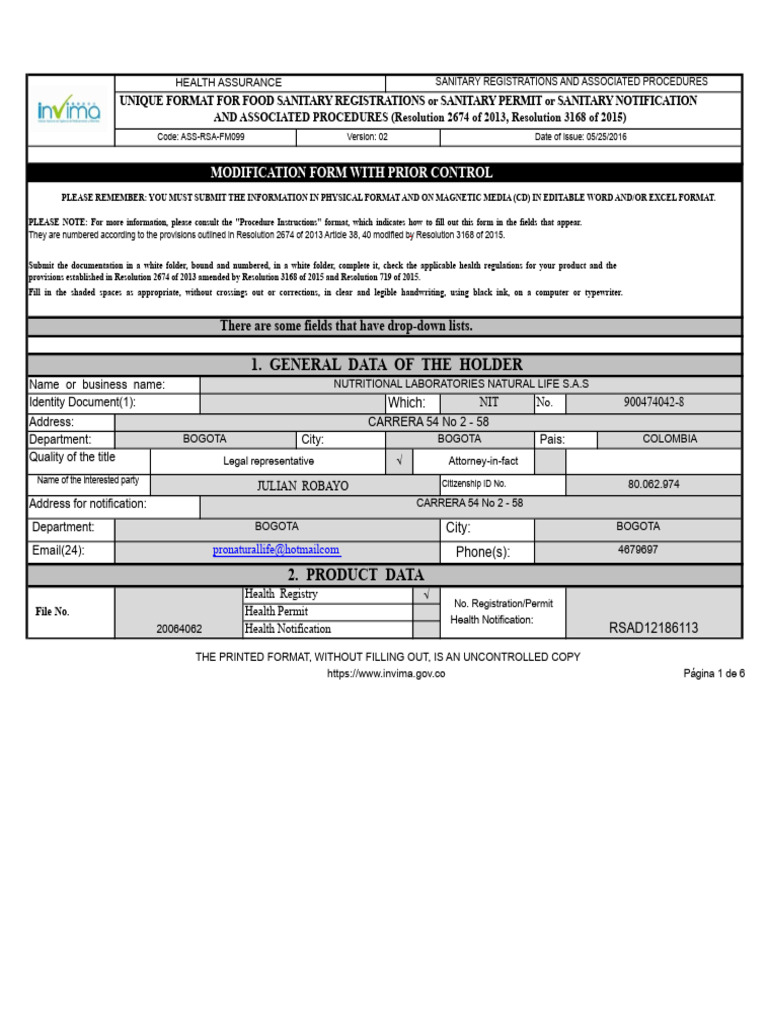 Food Sanitary Registration Form Guide | PDF