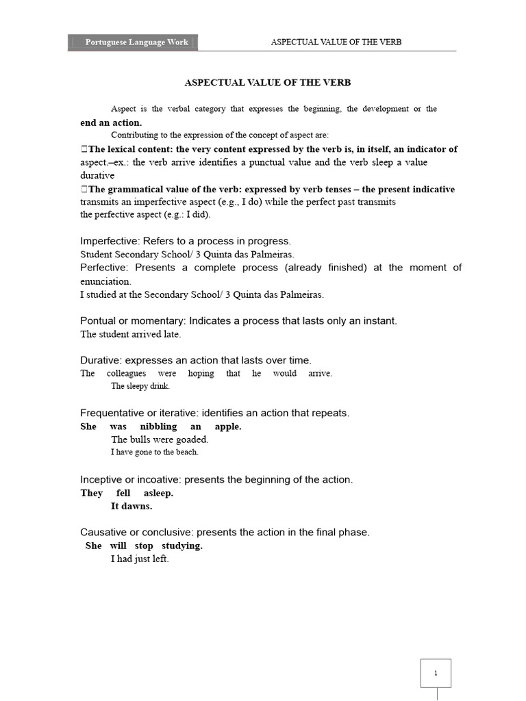Aspectual Value of The Verb | PDF | Grammatical Number | Verb