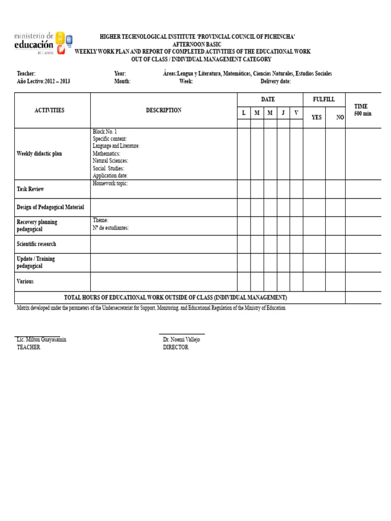 weekly work plan | PDF