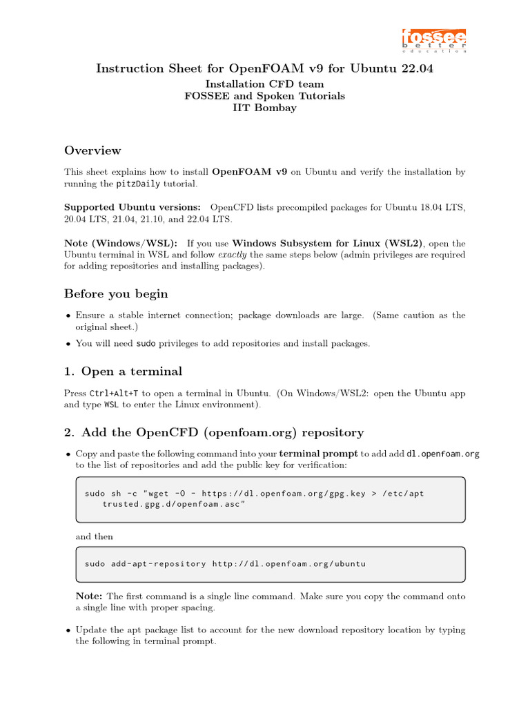 Installation Sheet OpenFOAM 9 | PDF | Command Line Interface | Software Development