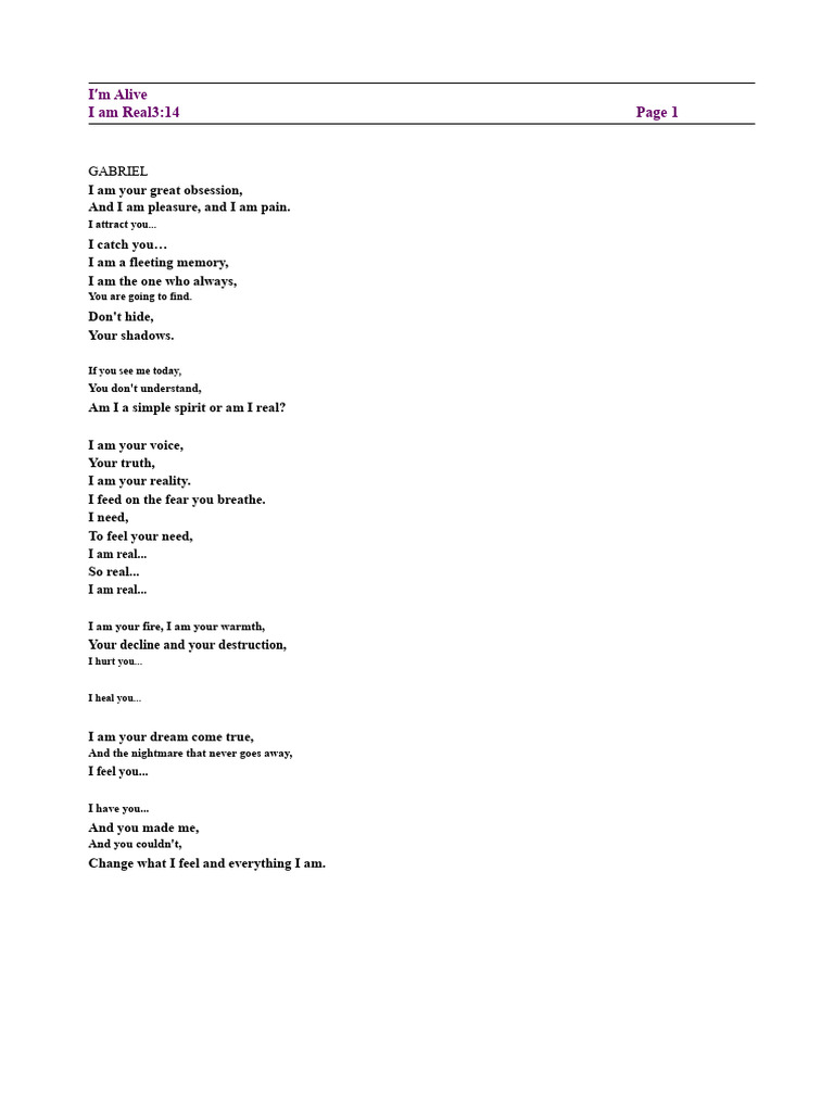 I Am Real - Spanish Lyrics | PDF