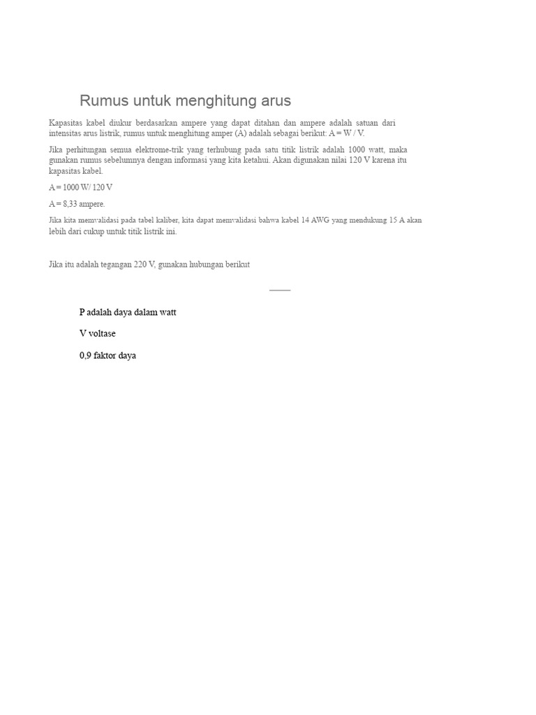 Rumus Untuk Menghitung Arus Listrik | PDF