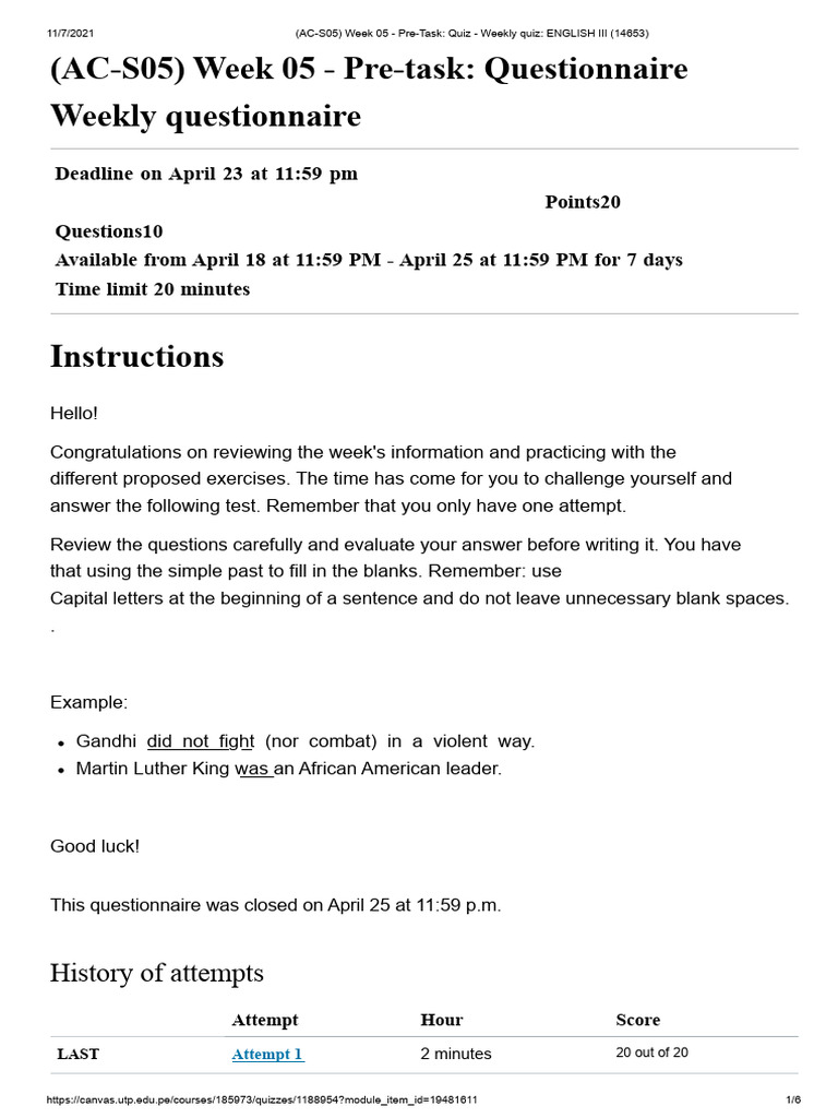 (AC-S05) Week 05 - Pre-Task - Quiz - Weekly Quiz - ENGLISH III (14653 ...