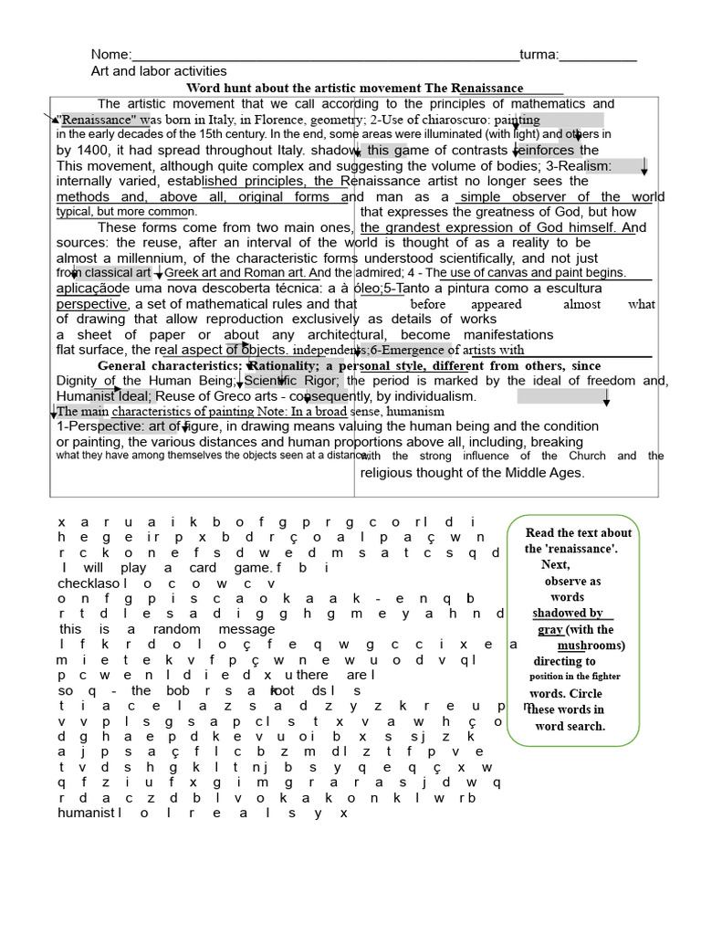 Word Search About The Renaissance-Student | PDF | Renaissance ...