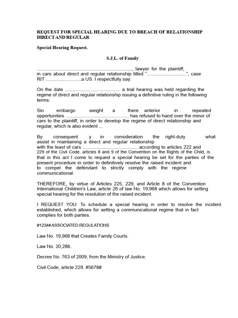 Request For Special Hearing Due To Non-Compliance With Direct and ...