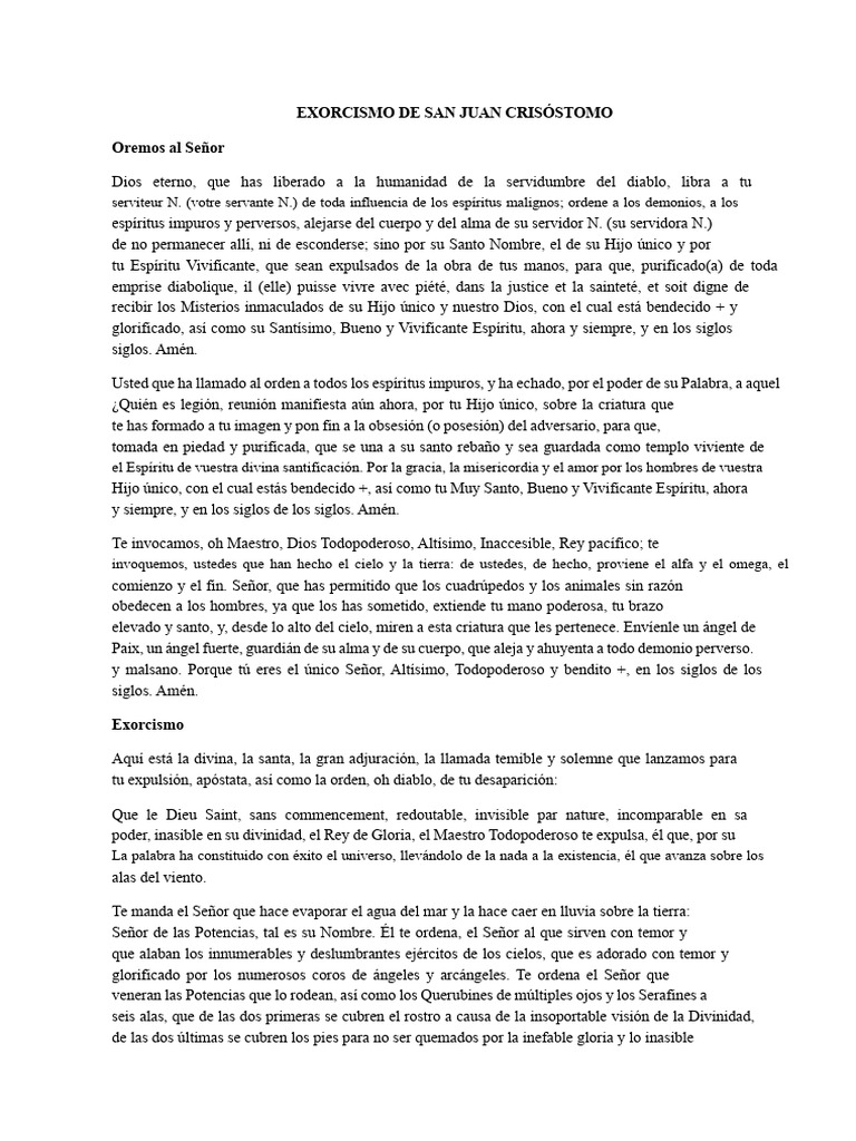 Exorcismo de San Juan Crisóstomo | PDF | Exorcismo | eucaristía