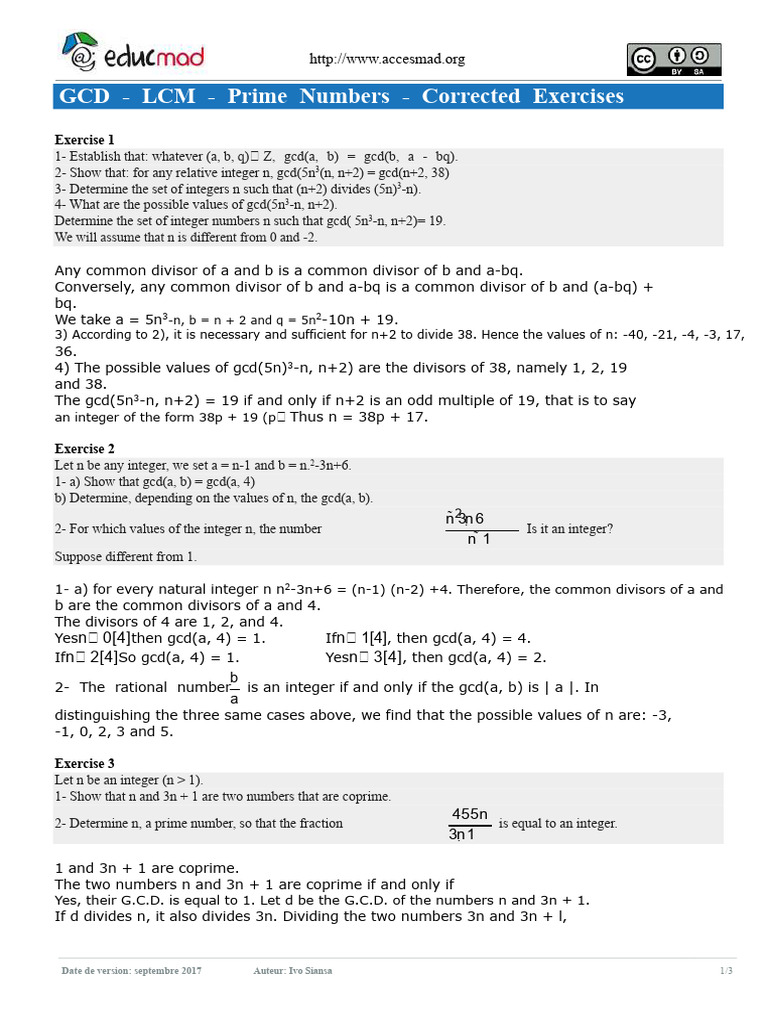 2-Pdf-Exer GCD LCM | PDF | Discrete Mathematics | Number Theory
