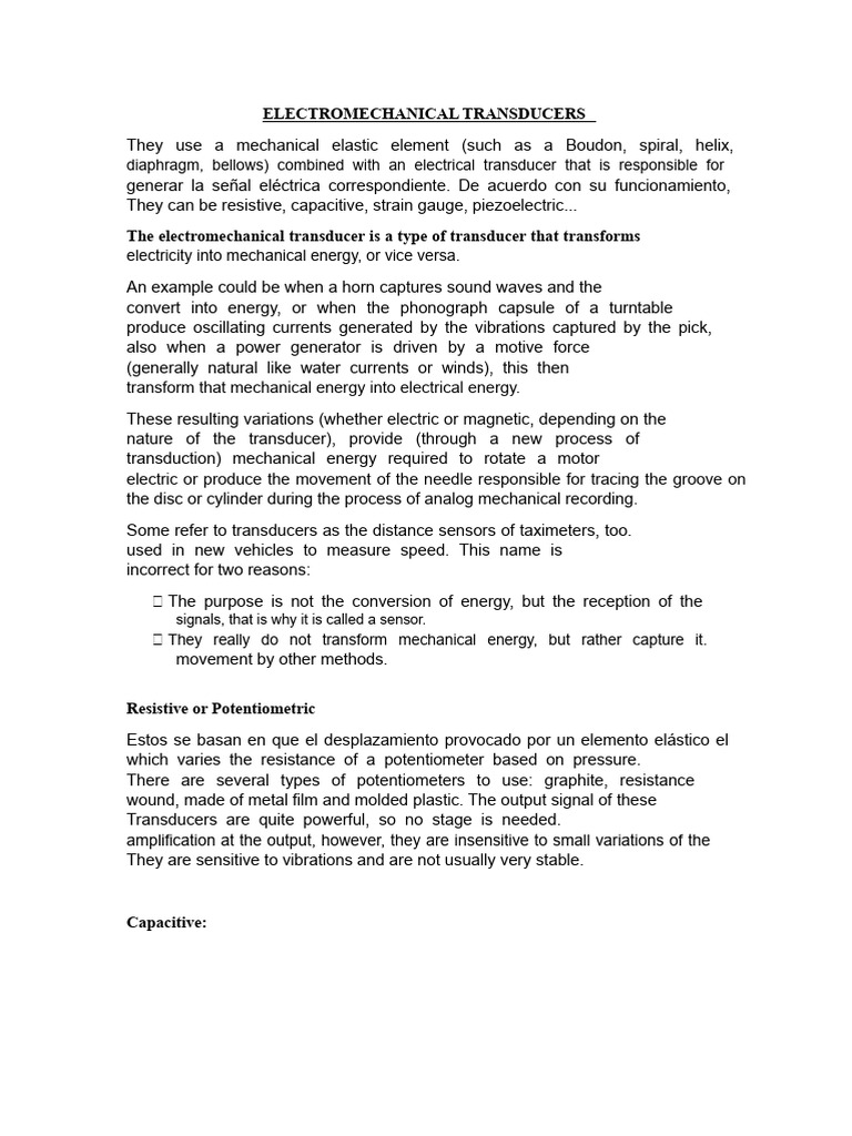 ELECTROMECHANICAL TRANSDUCERS | PDF | Piezoelectricity | Electrical ...