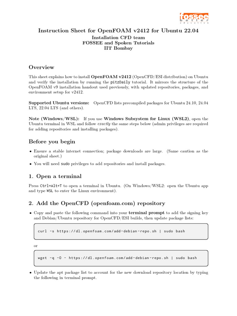 Installation Sheet OpenFOAM 2412 | PDF | Software Repository | Software