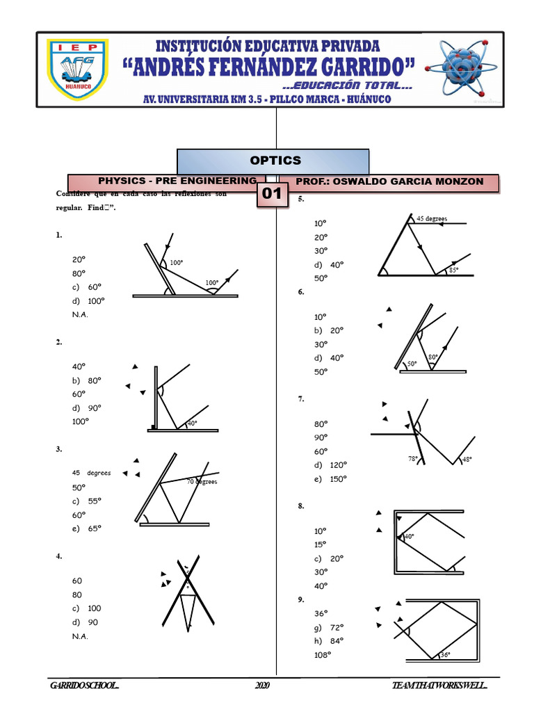 pre-optics physics.docx | PDF | Angle | Mirror