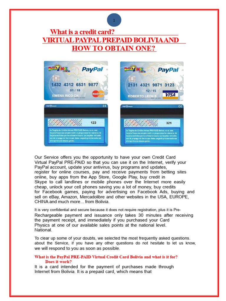 PayPal Prepaid Virtual Credit Card Bolivia | PDF | Credit Card | Pay Pal