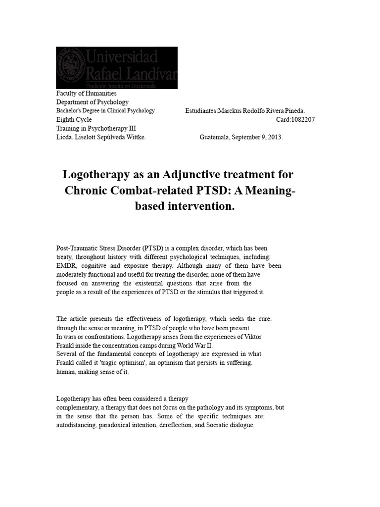 PTSD LOGOTHERAPY | PDF | Psychotherapy | Mental Health