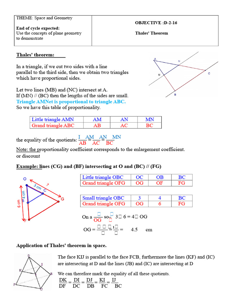 Lesson On Thales' Theorem | PDF | Triangle | Geometry