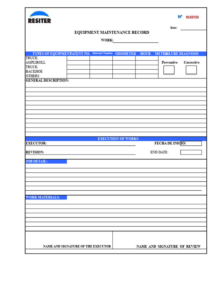 Maintenance Equipment Registration Book | PDF