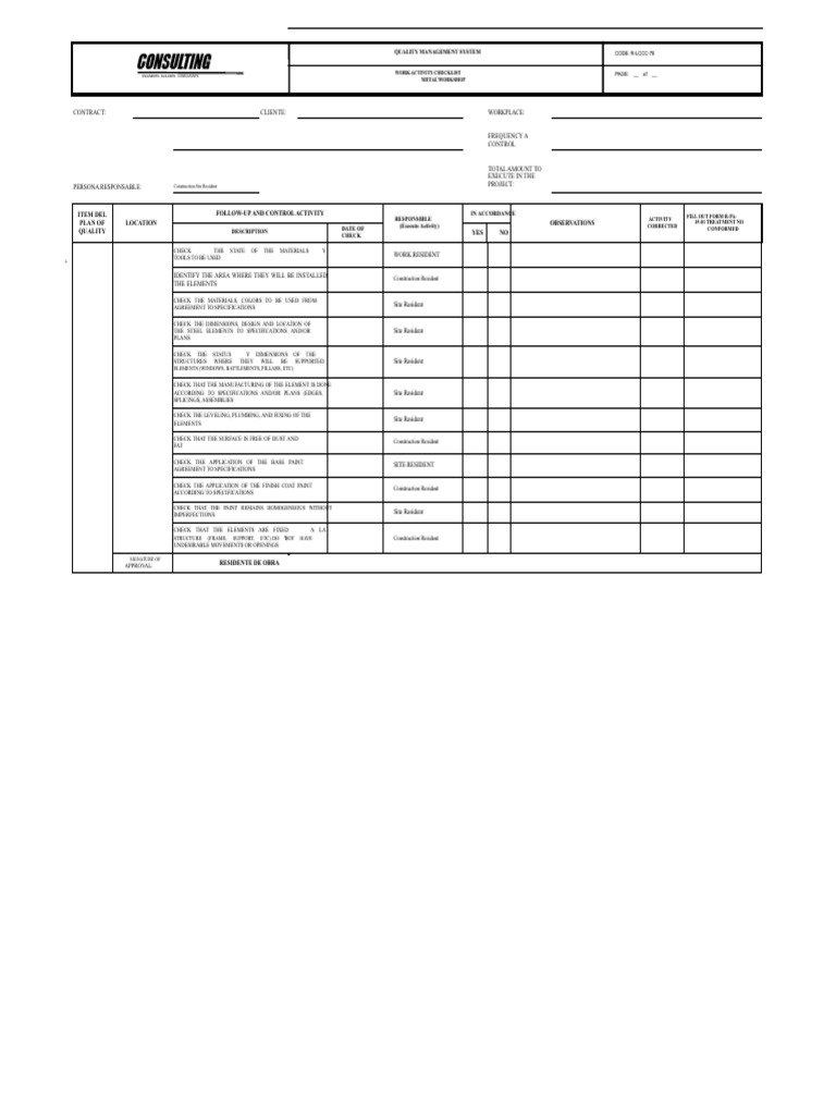 Metal Workshop Quality Control Checklist | PDF | Carpentry | Paint